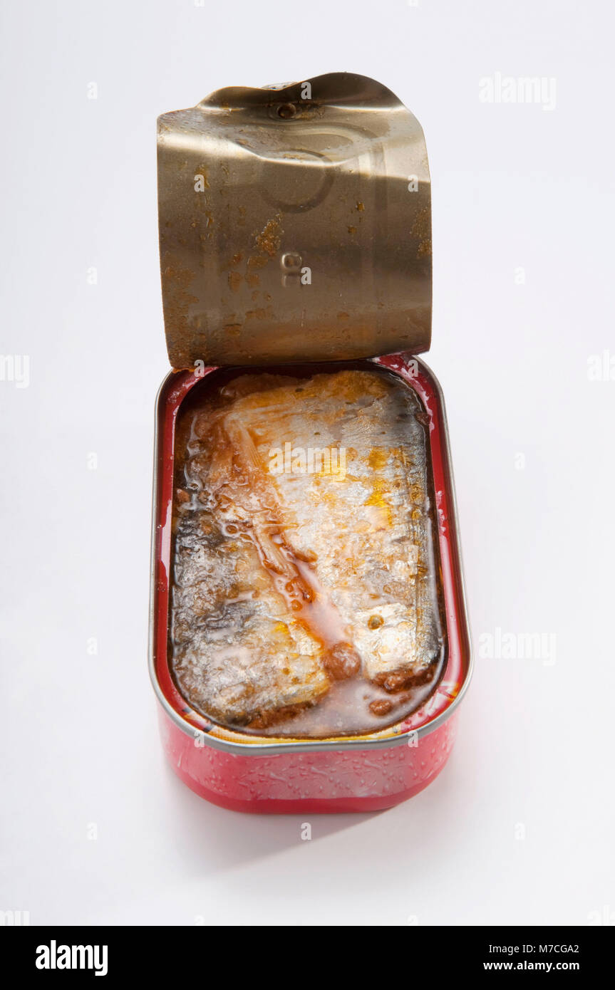 High angle view of a can of fish Stock Photo - Alamy
