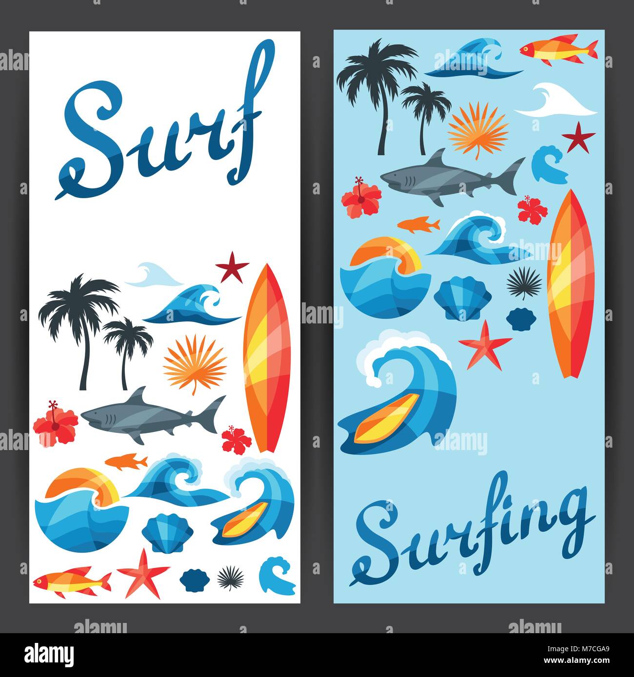 Banners with surfing design elements and objects Stock Vector Image ...