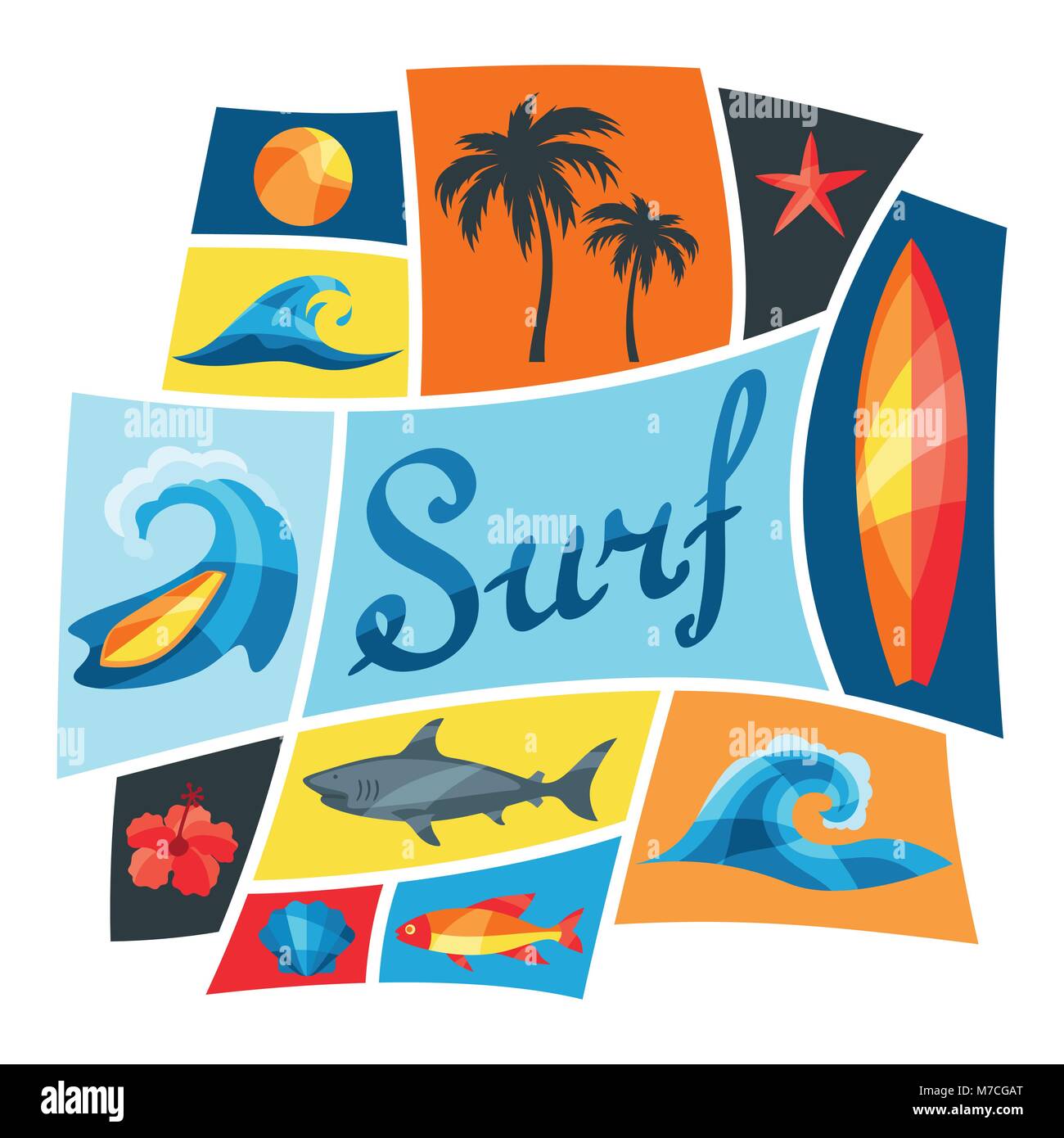 Background with surfing design elements and objects Stock Vector Image ...