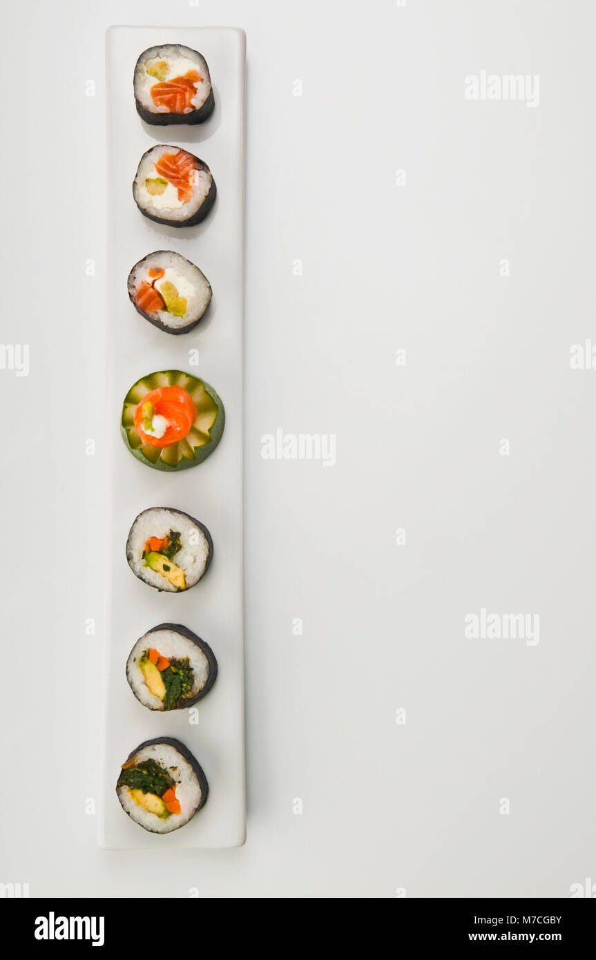High angle view of sushi rolls Stock Photo - Alamy