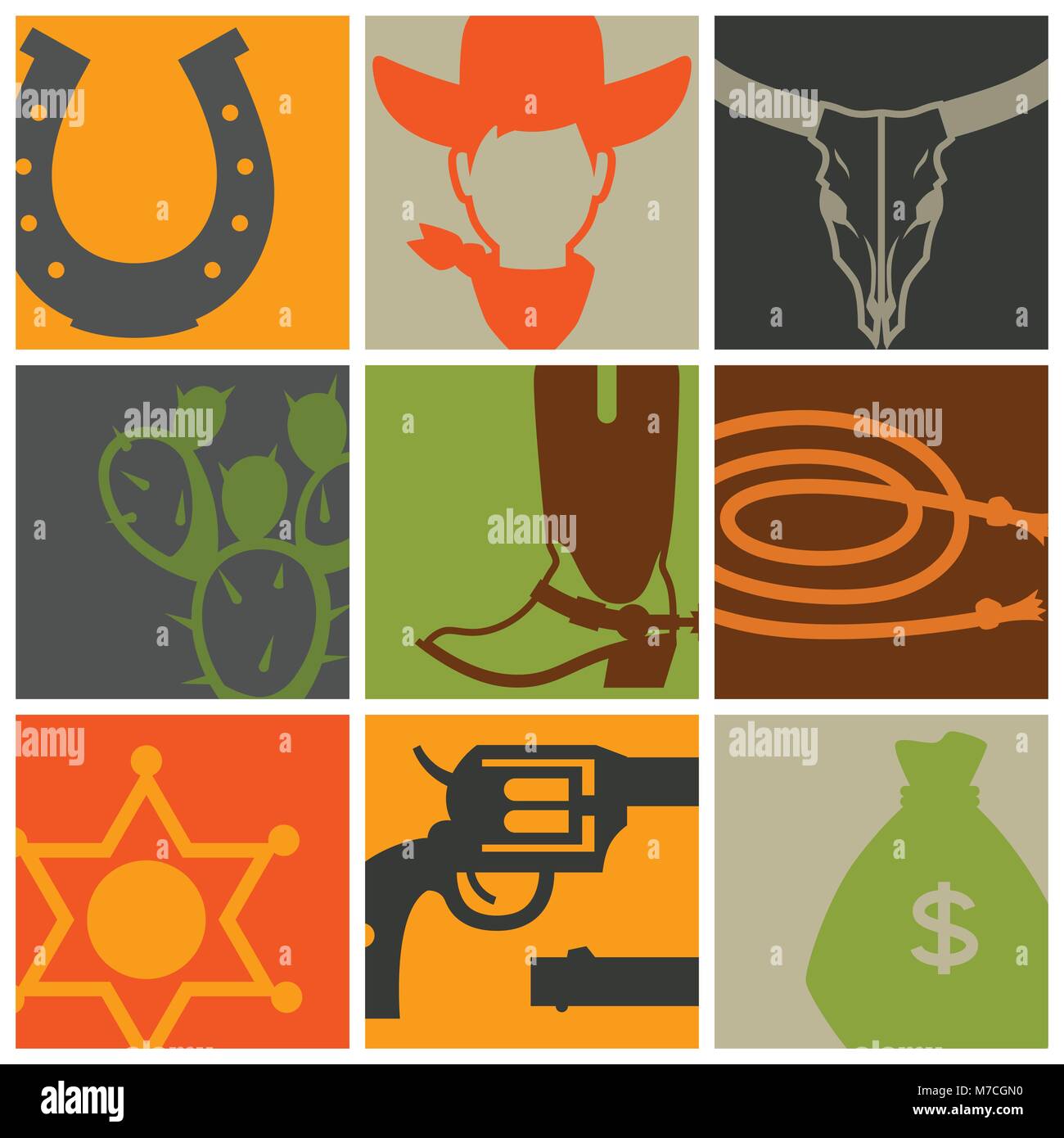 Wild west background with cowboy objects and design elements Stock ...