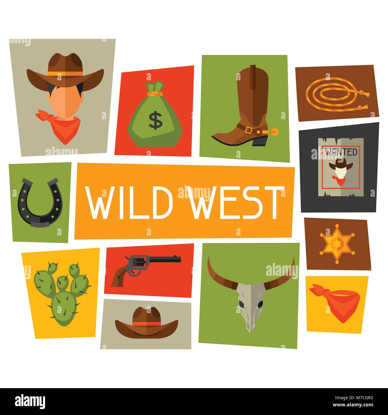 Wild west background with cowboy objects and design elements Stock ...