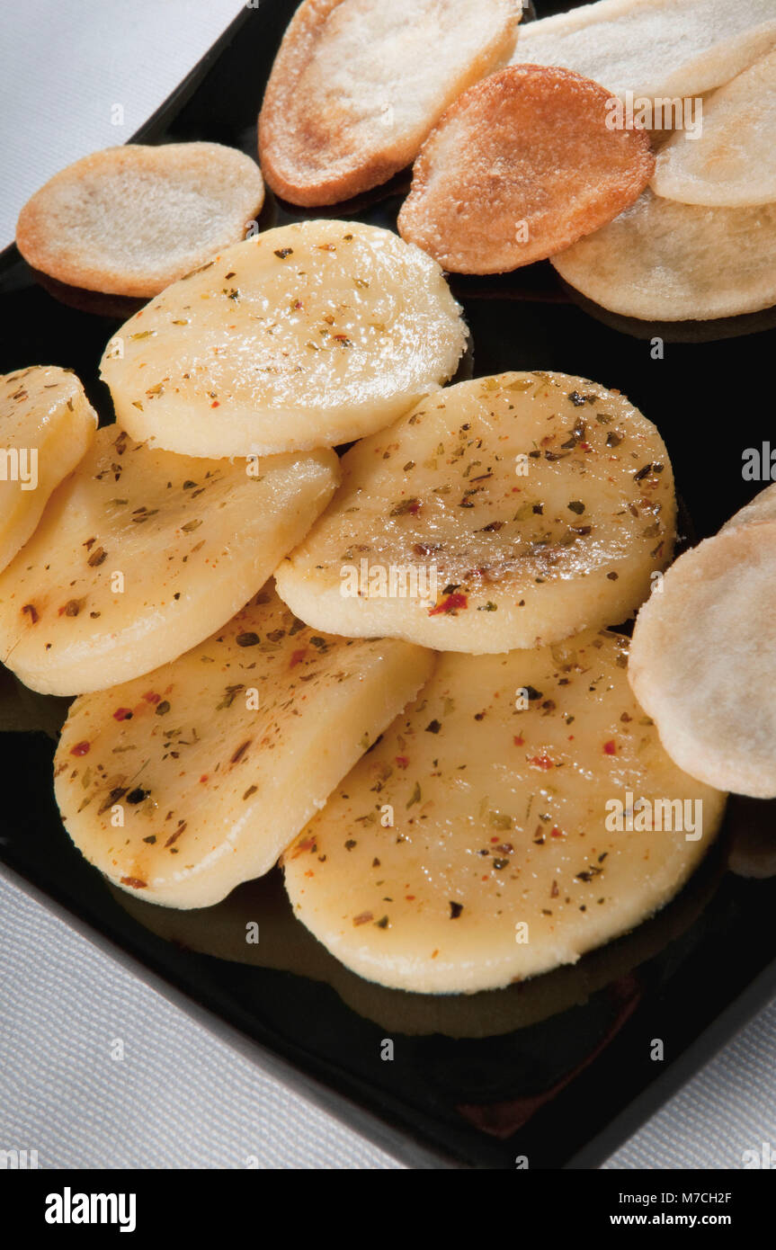 Close up of grilled provolone cheese with breads hi-res stock ...