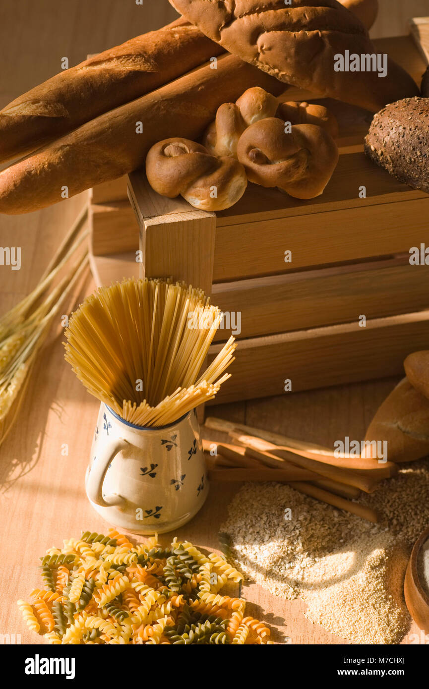 Close-up of pasta with breads Stock Photo - Alamy