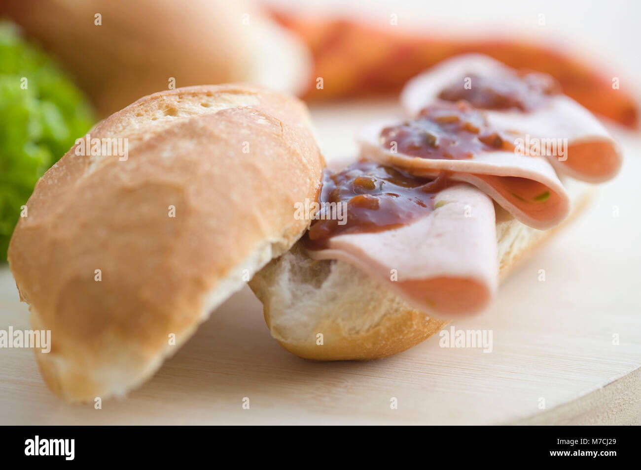 Close-up of a salami and salsa sandwich Stock Photo - Alamy