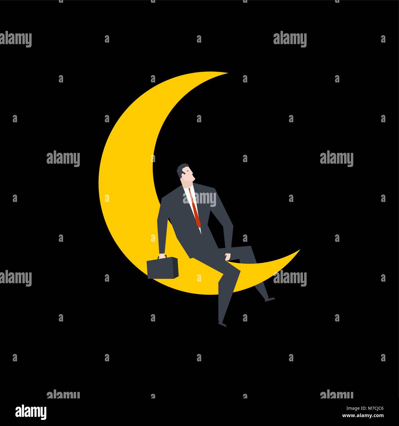 Businessman on moon. Boss is sitting for moon. Vector illustration ...
