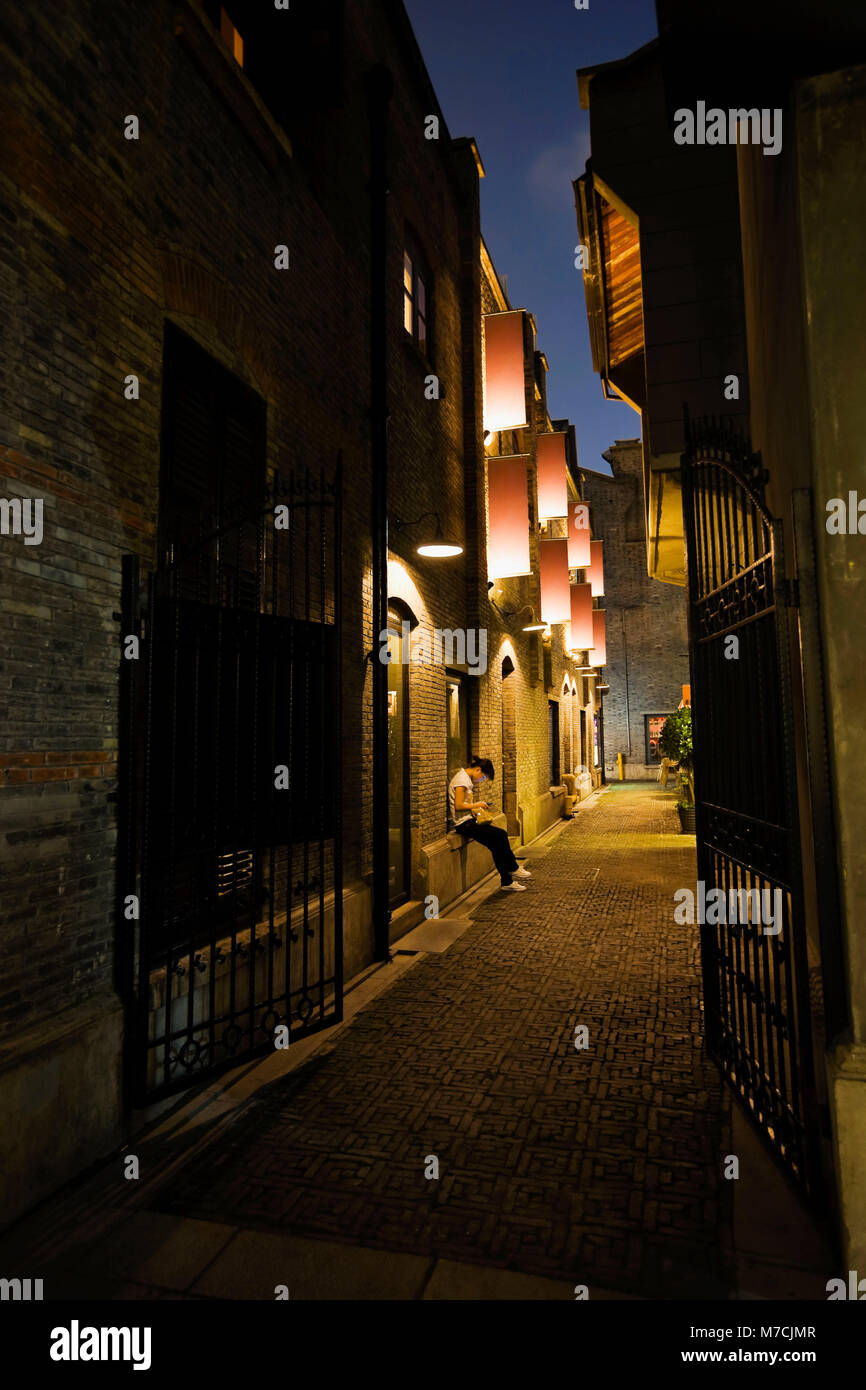 China, Shanghai, narrow alley by night Stock Photo - Alamy
