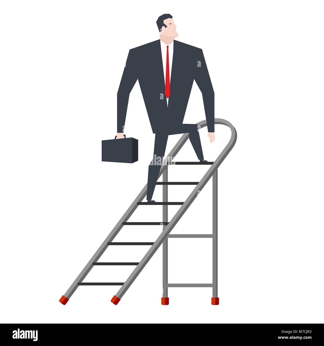 Businessman on stepladder. Boss on sliding portable staircase. Vector ...