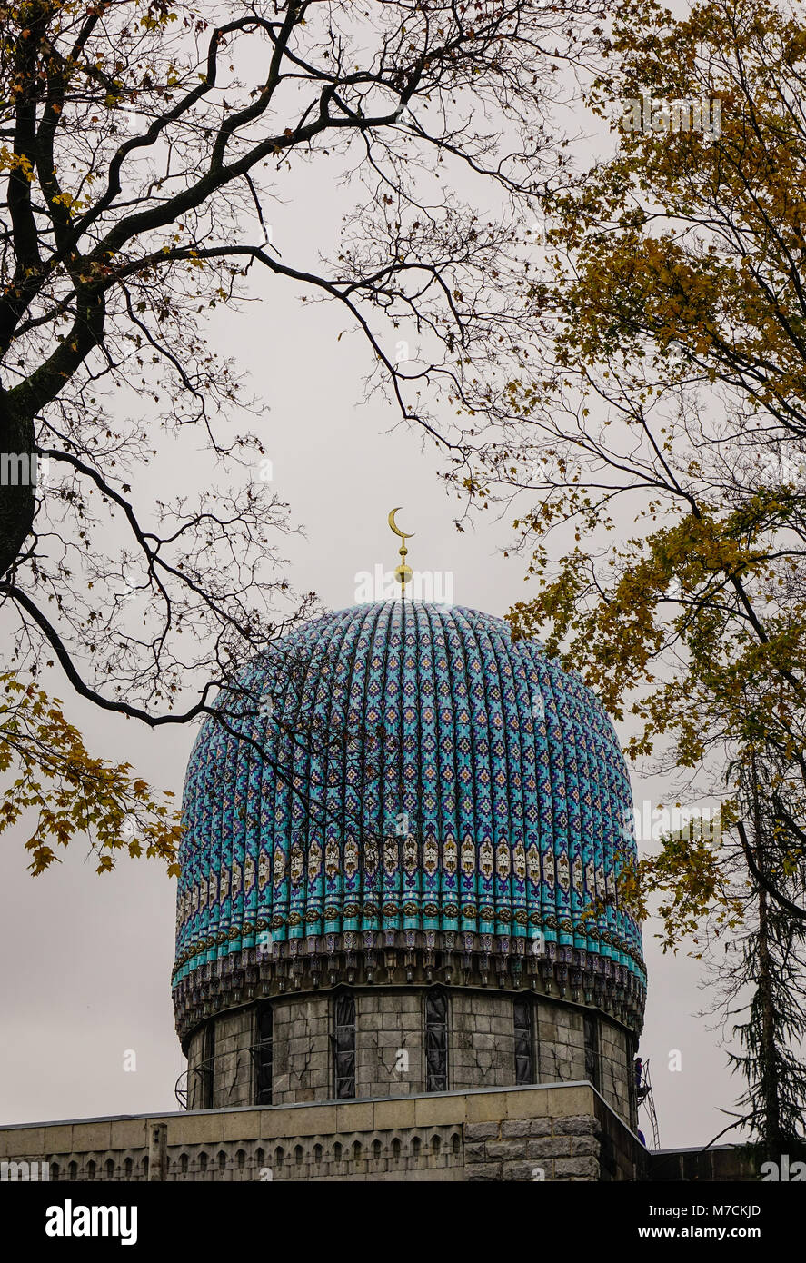 The dome of Saint Petersburg Mosque in Russia. It is the largest mosque ...