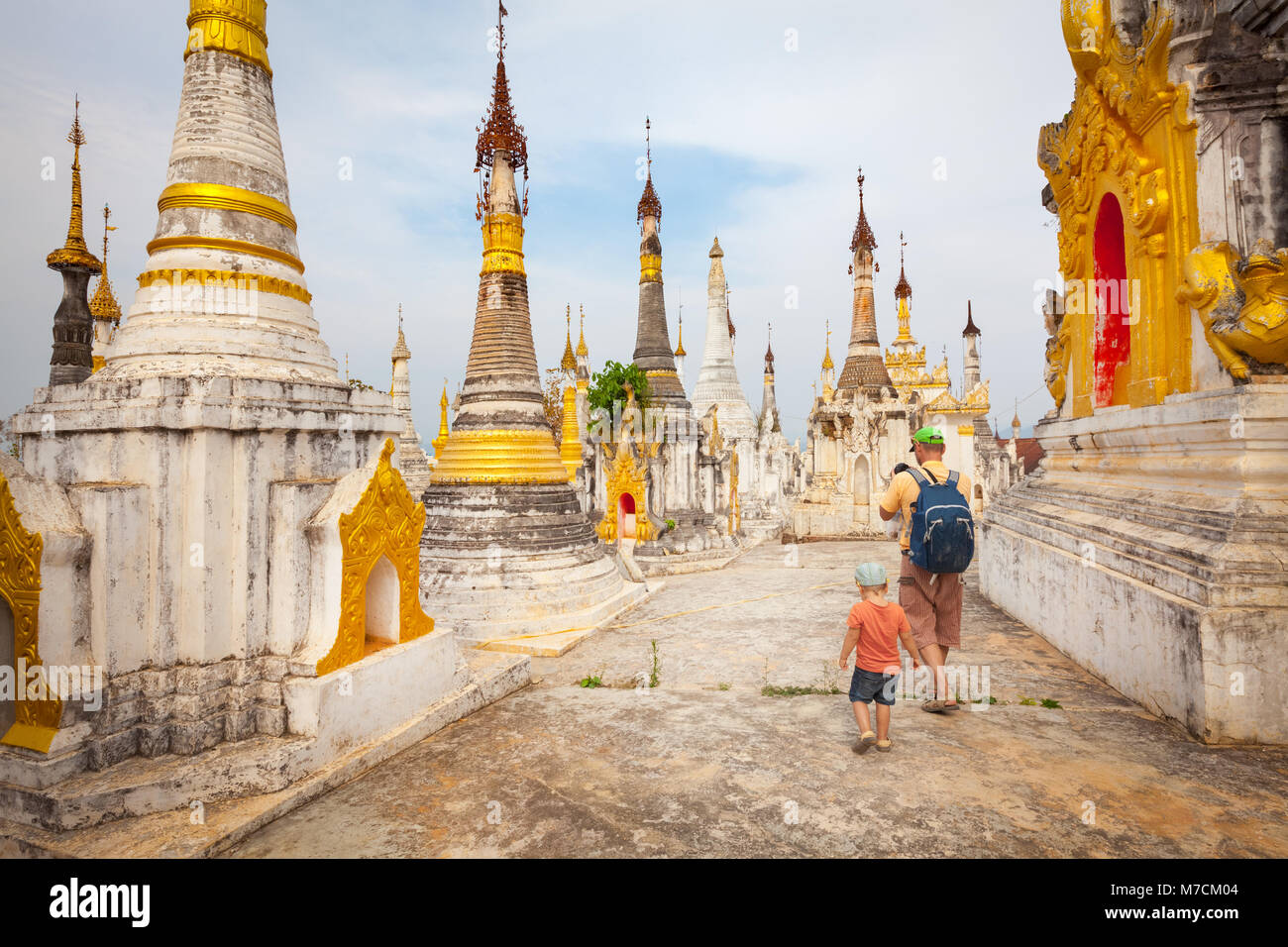 Family visiting buddhist temple Thaung Tho on Inle Lake. Myanmar Stock ...