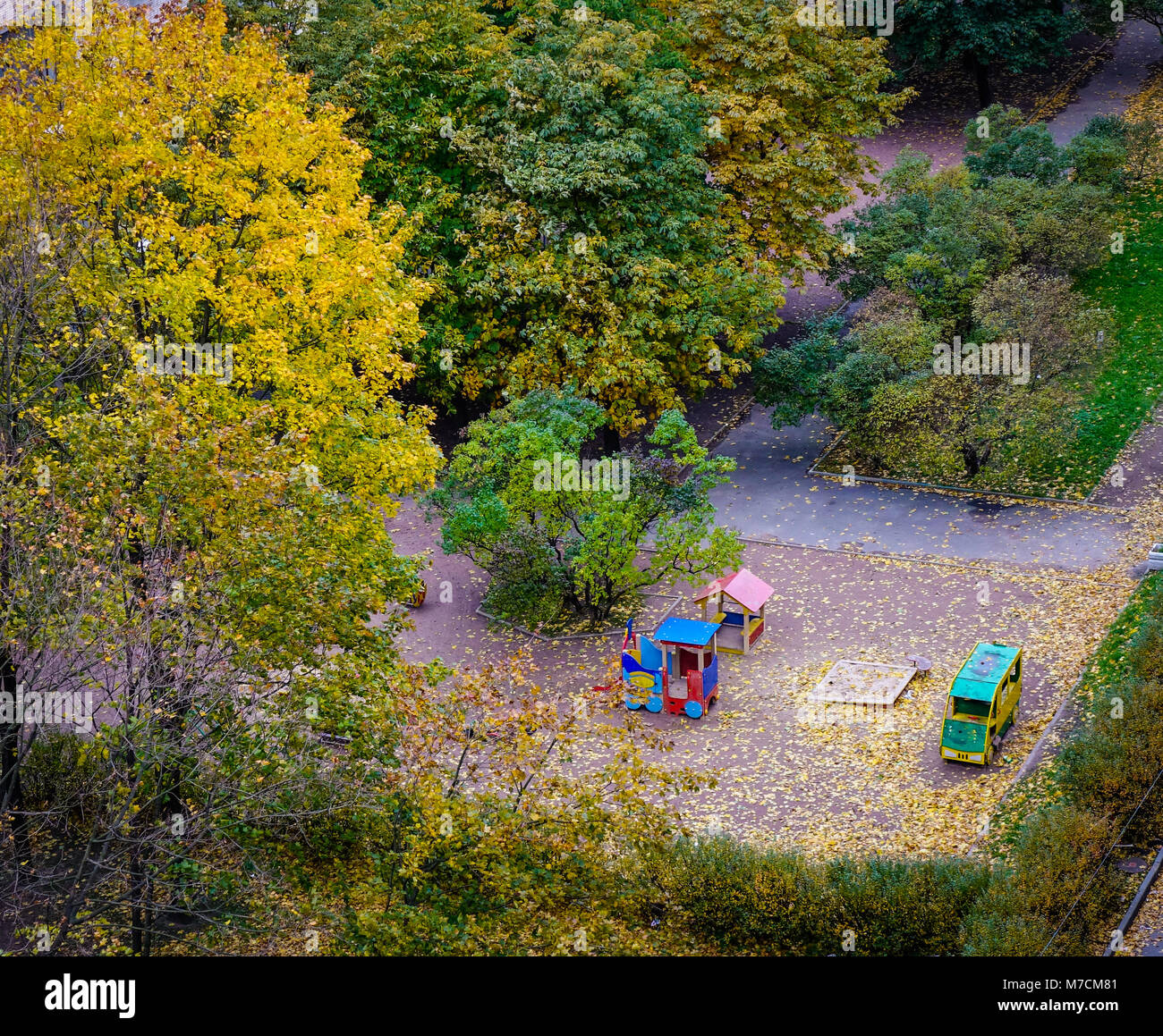 Children park with many trees at sunny day in autumn Stock Photo - Alamy