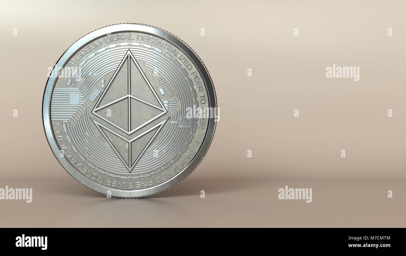 3d illustration of ethereum silver coin Stock Photo - Alamy