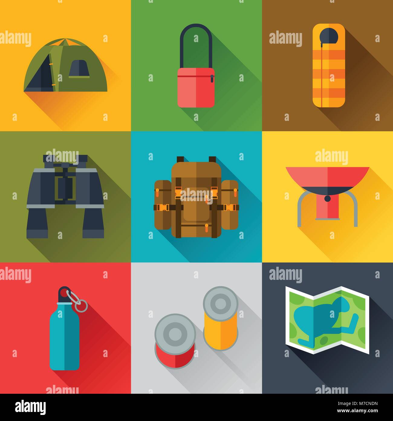 Tourist set of camping equipment icons in flat style Stock Vector Image ...