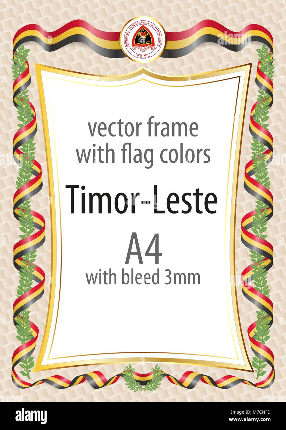 Frame and border of ribbon with the colors of the Timor-Leste flag ...