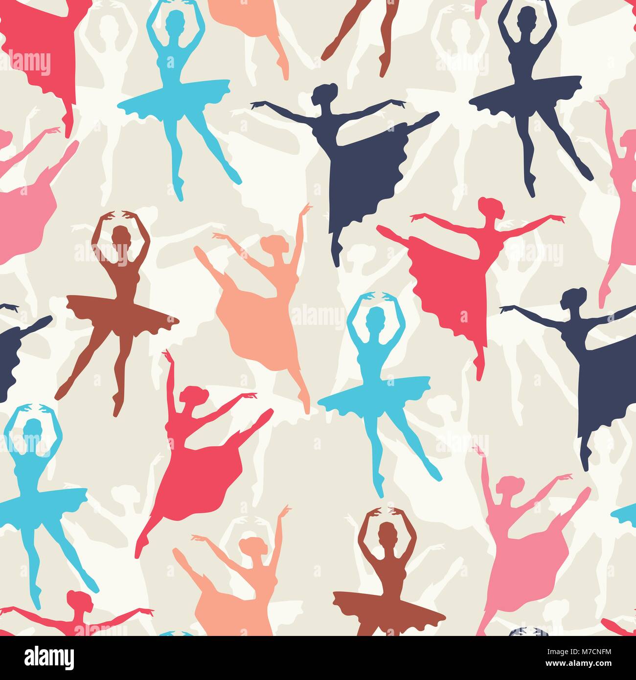 Seamless pattern of ballerinas silhouettes in dance poses Stock Vector ...