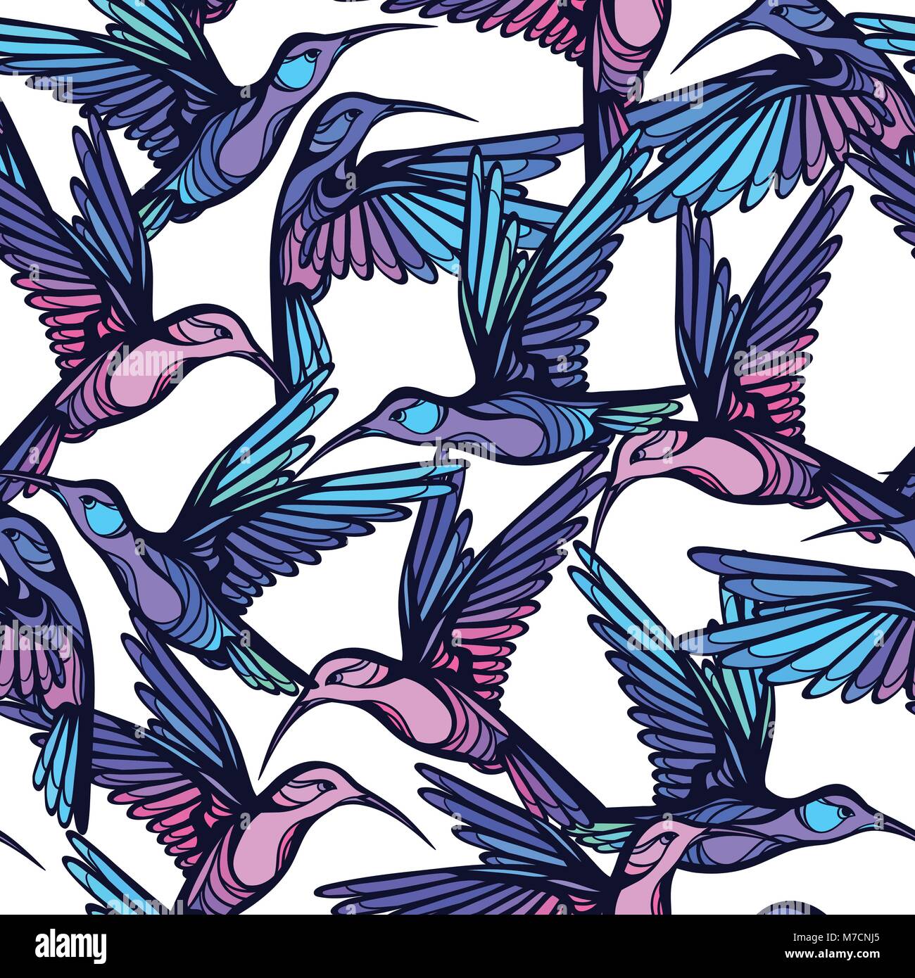 Flying tropical stylized colorful hummingbirds seamless pattern Stock ...