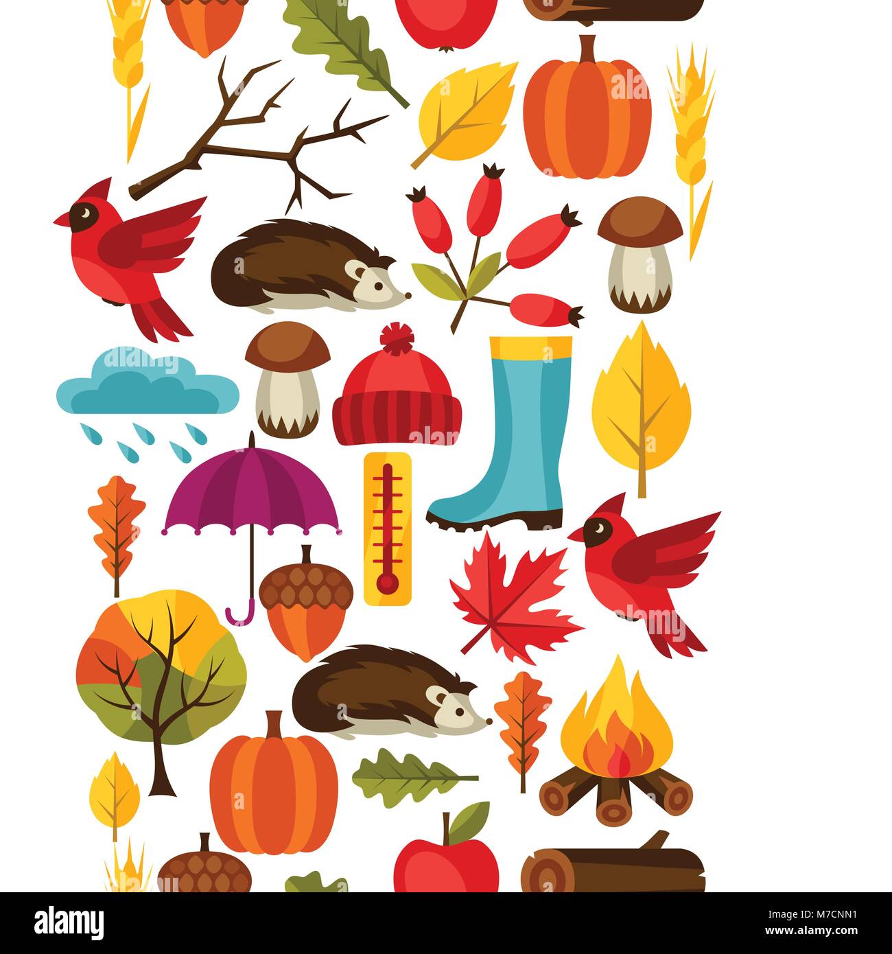Seamless pattern with autumn icons and objects Stock Vector Image & Art ...