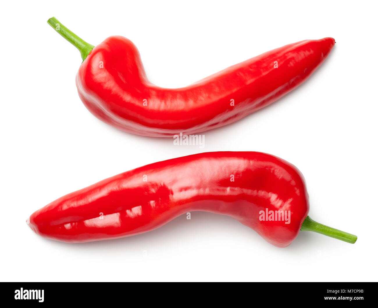 Red peppers isolated on white background. Ramiro pepper. Top view Stock ...