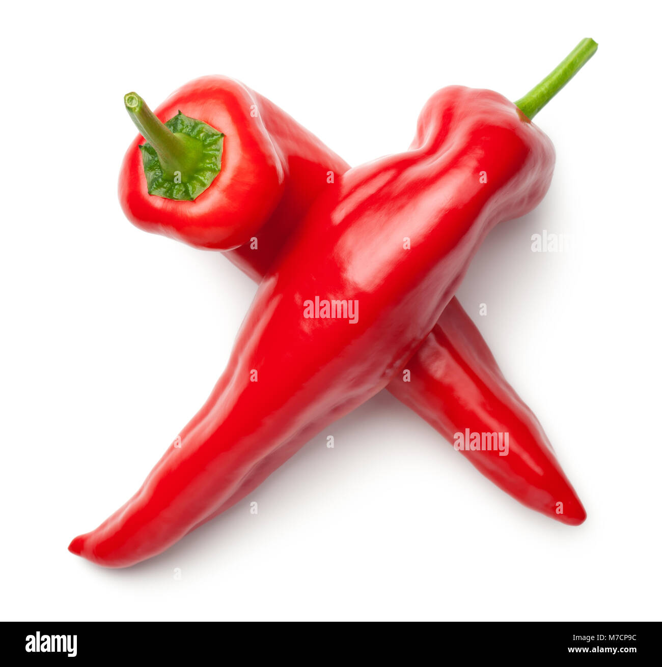 Red peppers isolated on white background. Ramiro pepper. Top view Stock ...