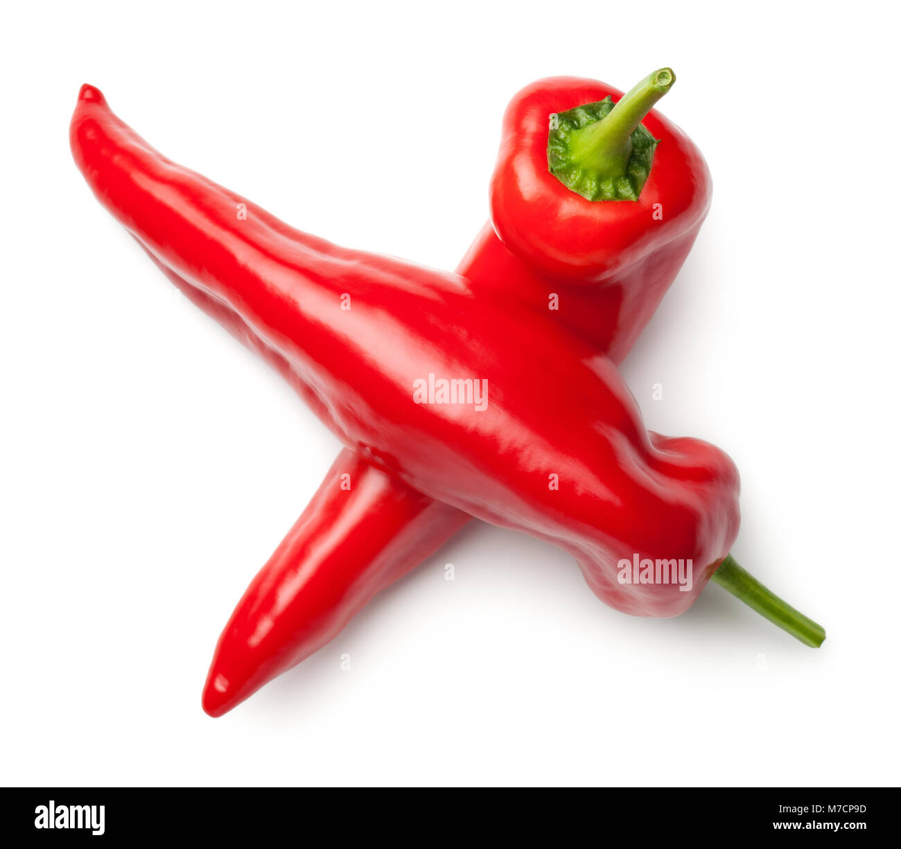 Red peppers isolated on white background. Ramiro pepper. Top view Stock ...