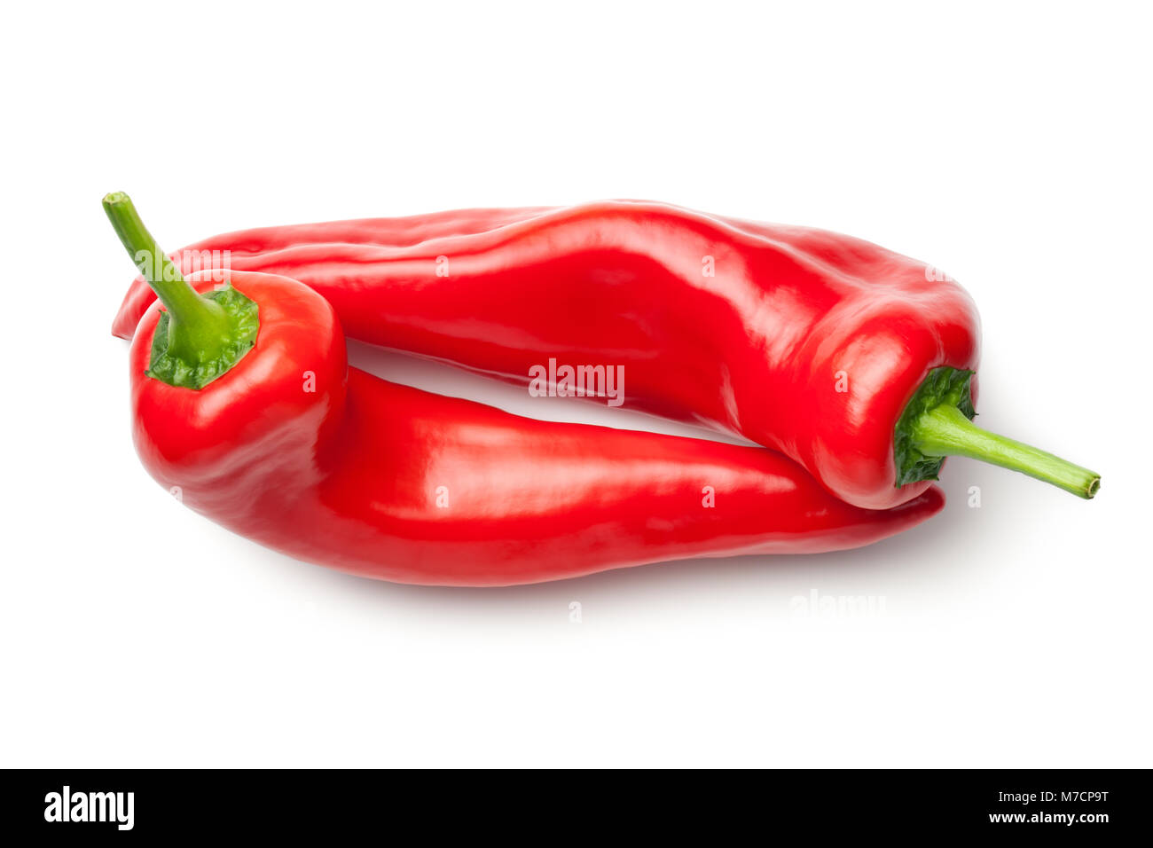 Red peppers isolated on white background. Ramiro pepper. Top view Stock ...