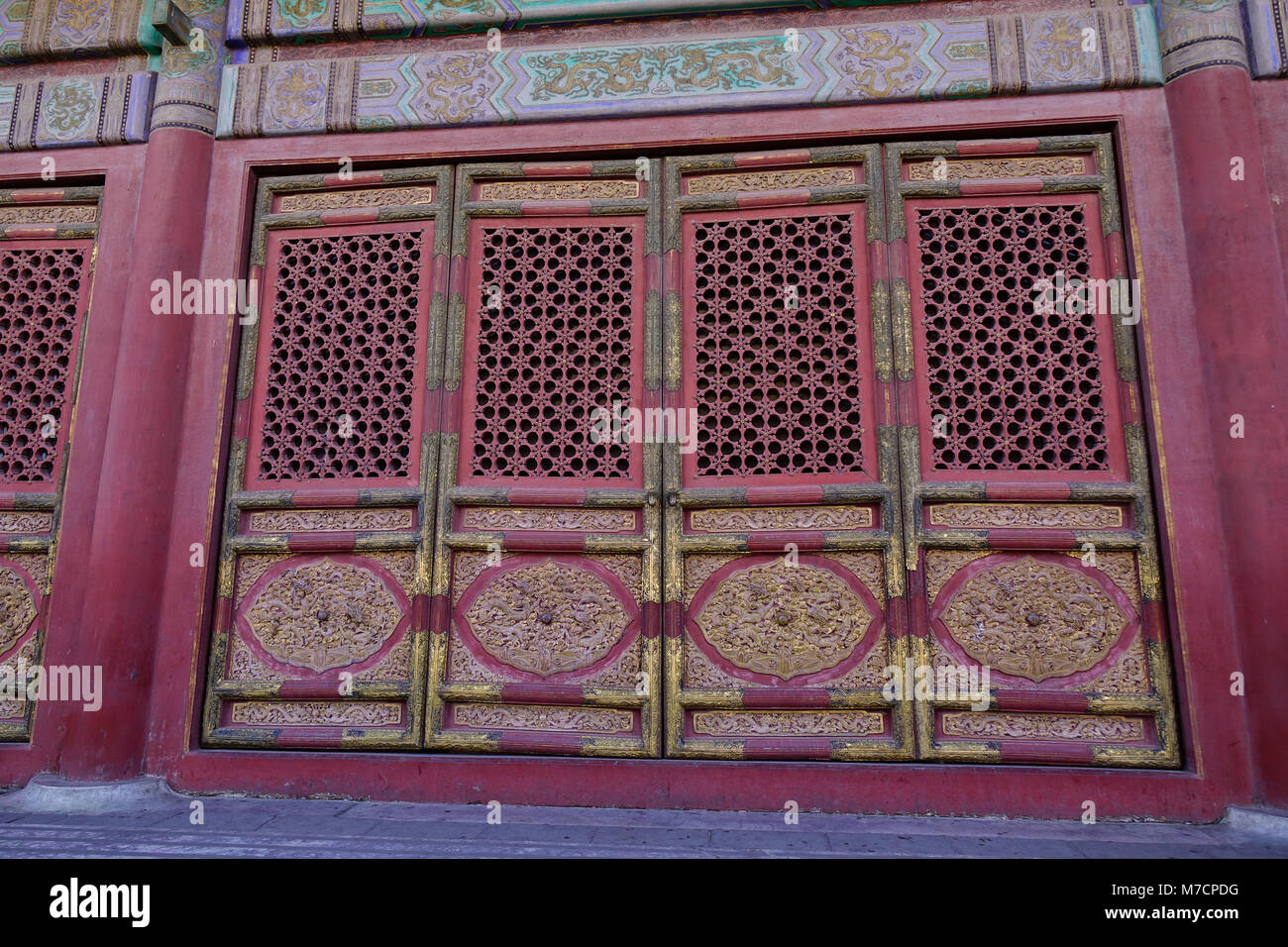 Beautiful old traditional red Chinese doors of Forbidden City (Museum ...