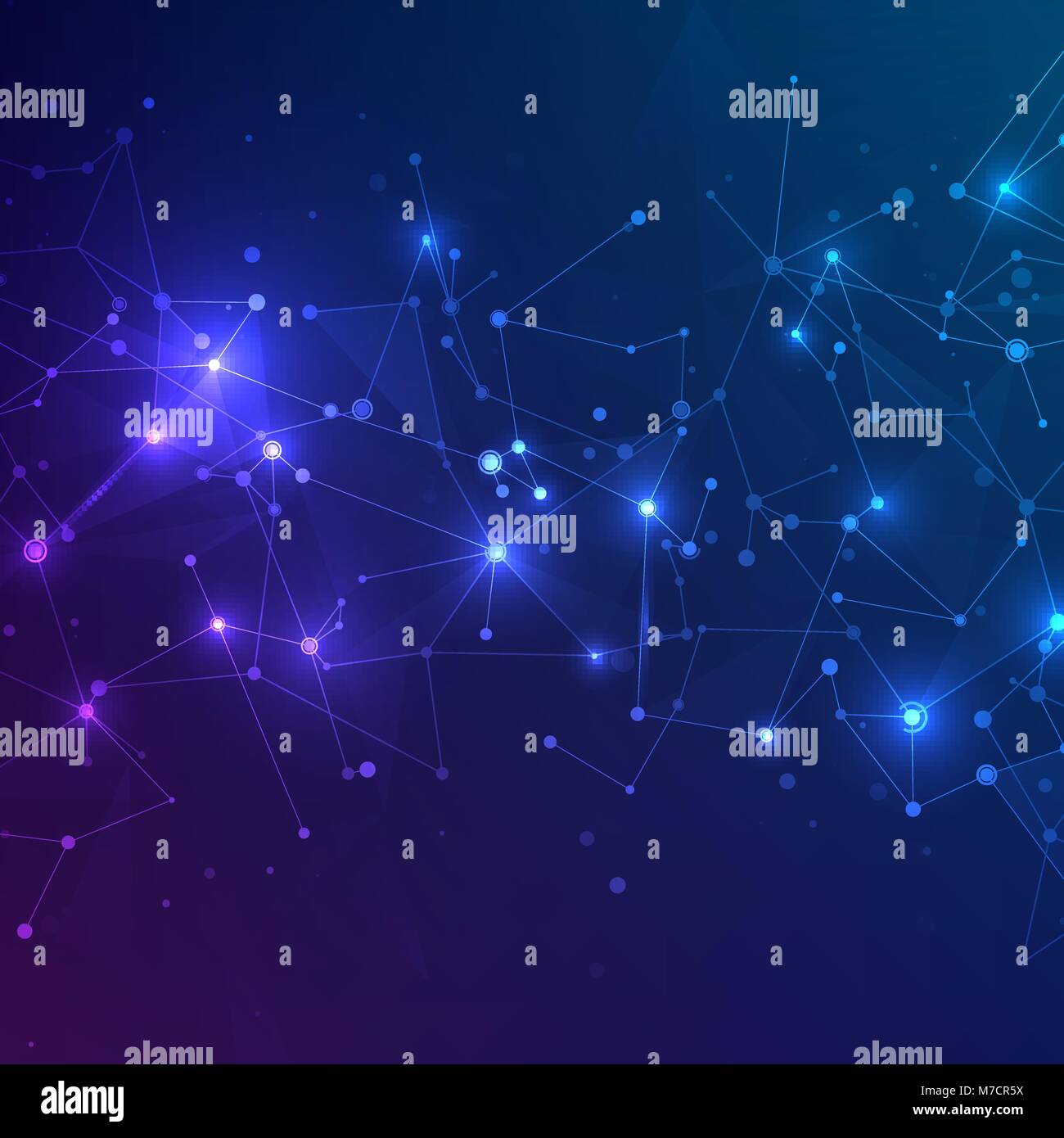 Technology mesh with polygonal shapes on dark blue and purple ...