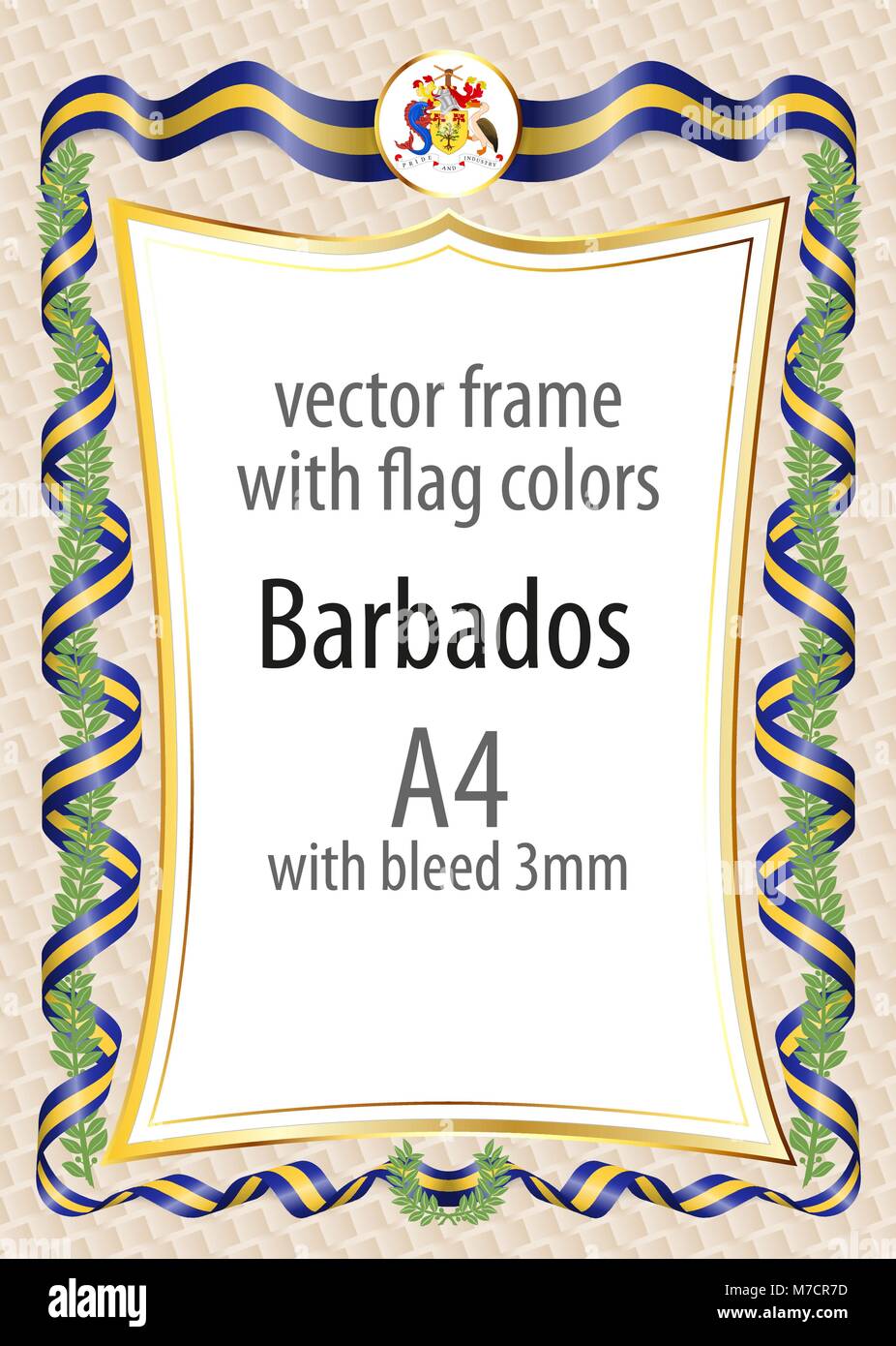 Frame and border of ribbon with the colors of the Barbados flag Stock ...