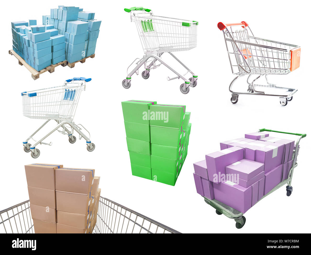 shopping cart and boxes isolated on white background Stock Photo - Alamy