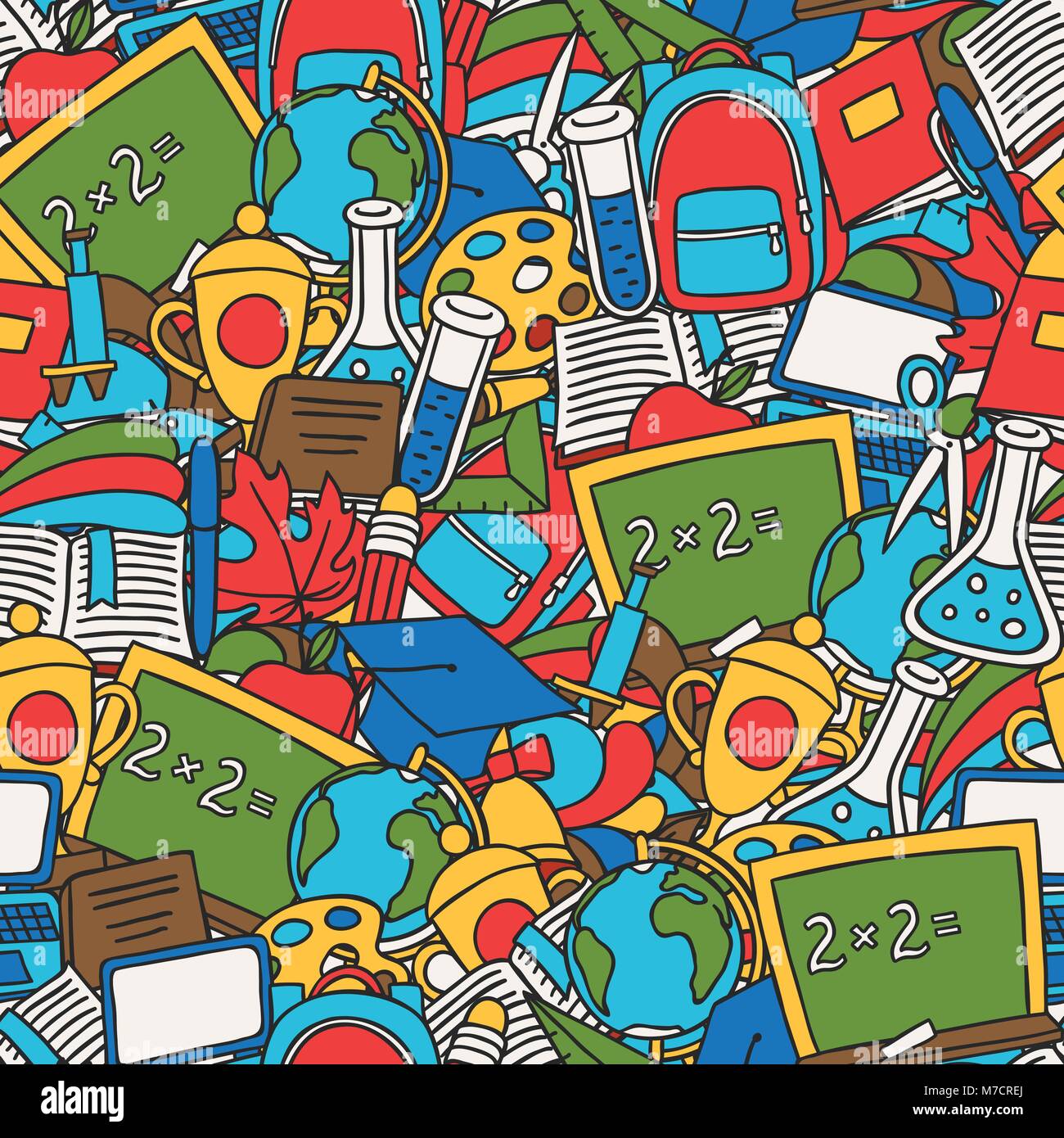 School seamless pattern with education hand drawn doodles Stock Vector ...