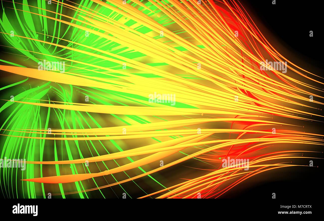 Abstract composition of luminous lines on a black background. 3D ...
