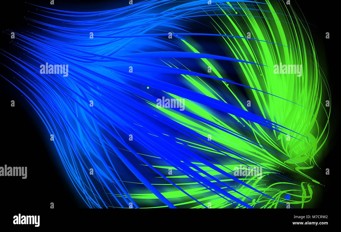 Abstract composition of luminous lines on a black background. 3D ...