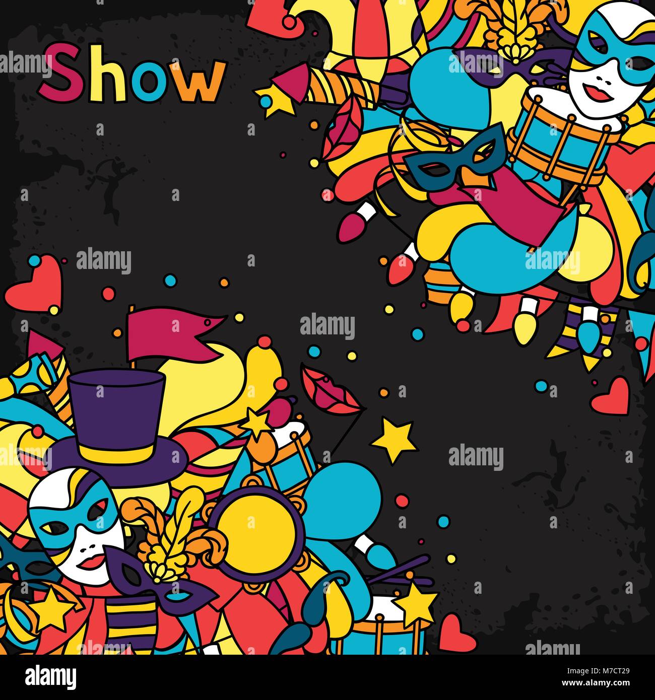 Carnival show background with doodle icons and objects Stock Vector ...