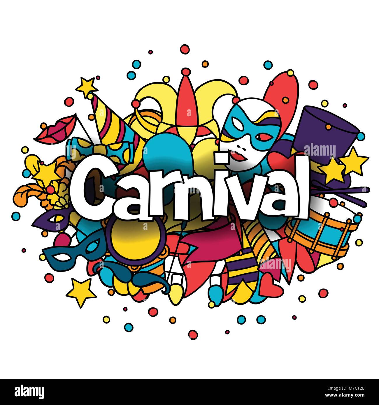 Carnival show background with doodle icons and objects Stock Vector ...