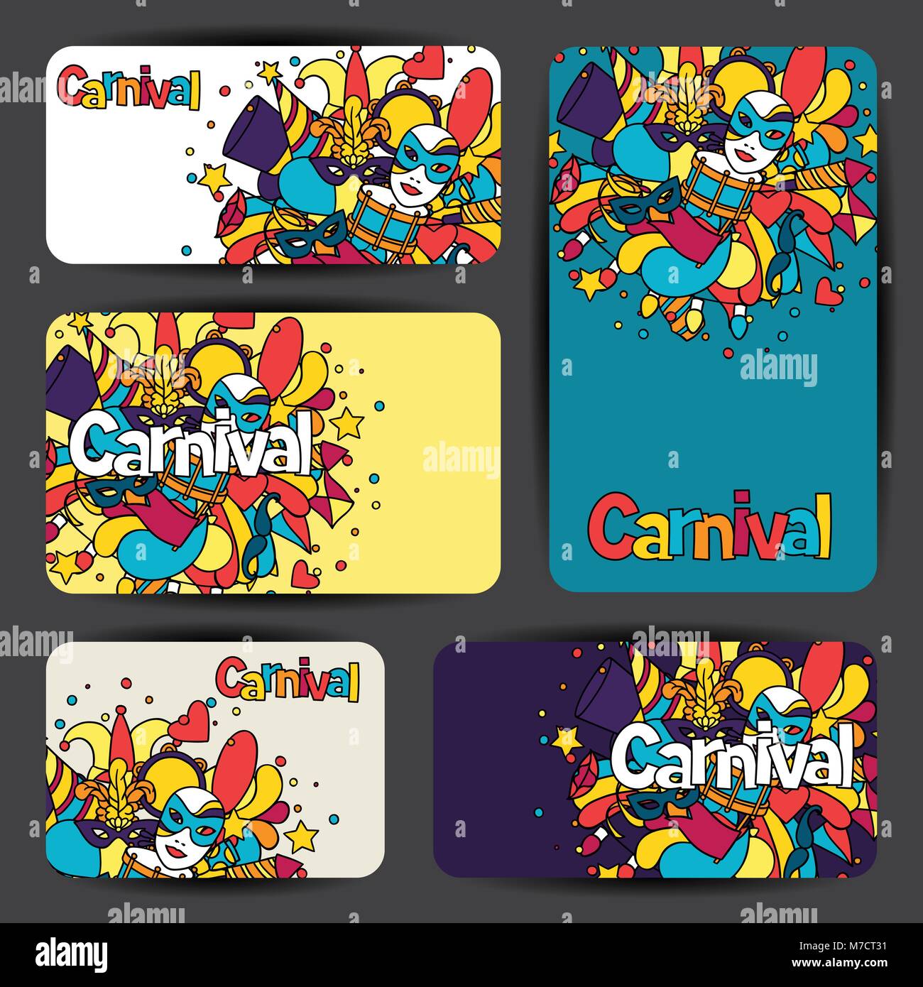 Carnival show cards with doodle icons and objects Stock Vector Image ...