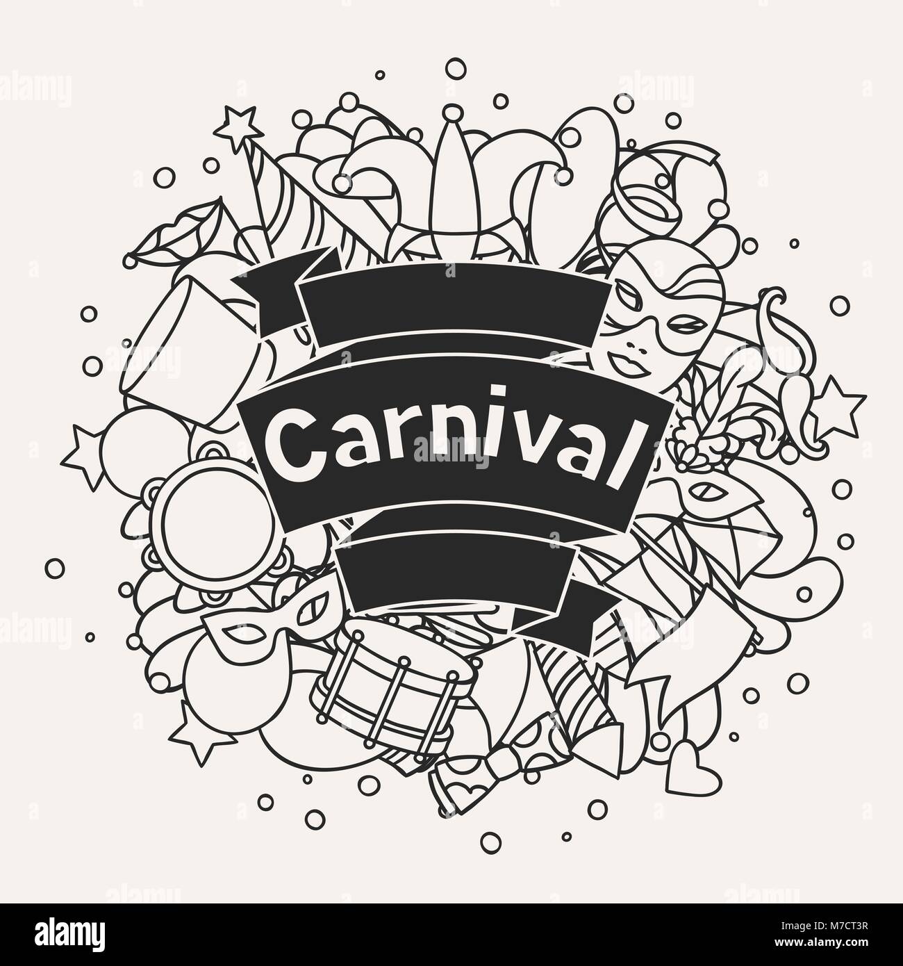 Carnival show background with doodle icons and objects Stock Vector ...