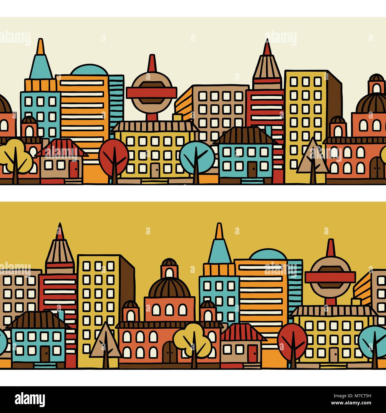 Town seamless pattern with hand drawn houses Stock Vector Image & Art ...