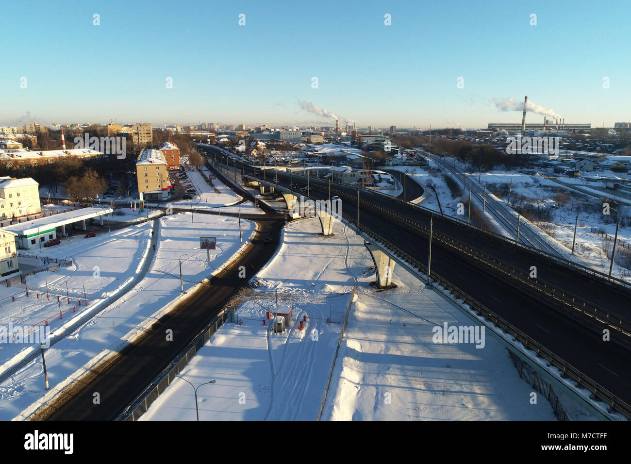 Aerial view of Podolsk cityscape on winter sunny morning Stock Photo ...