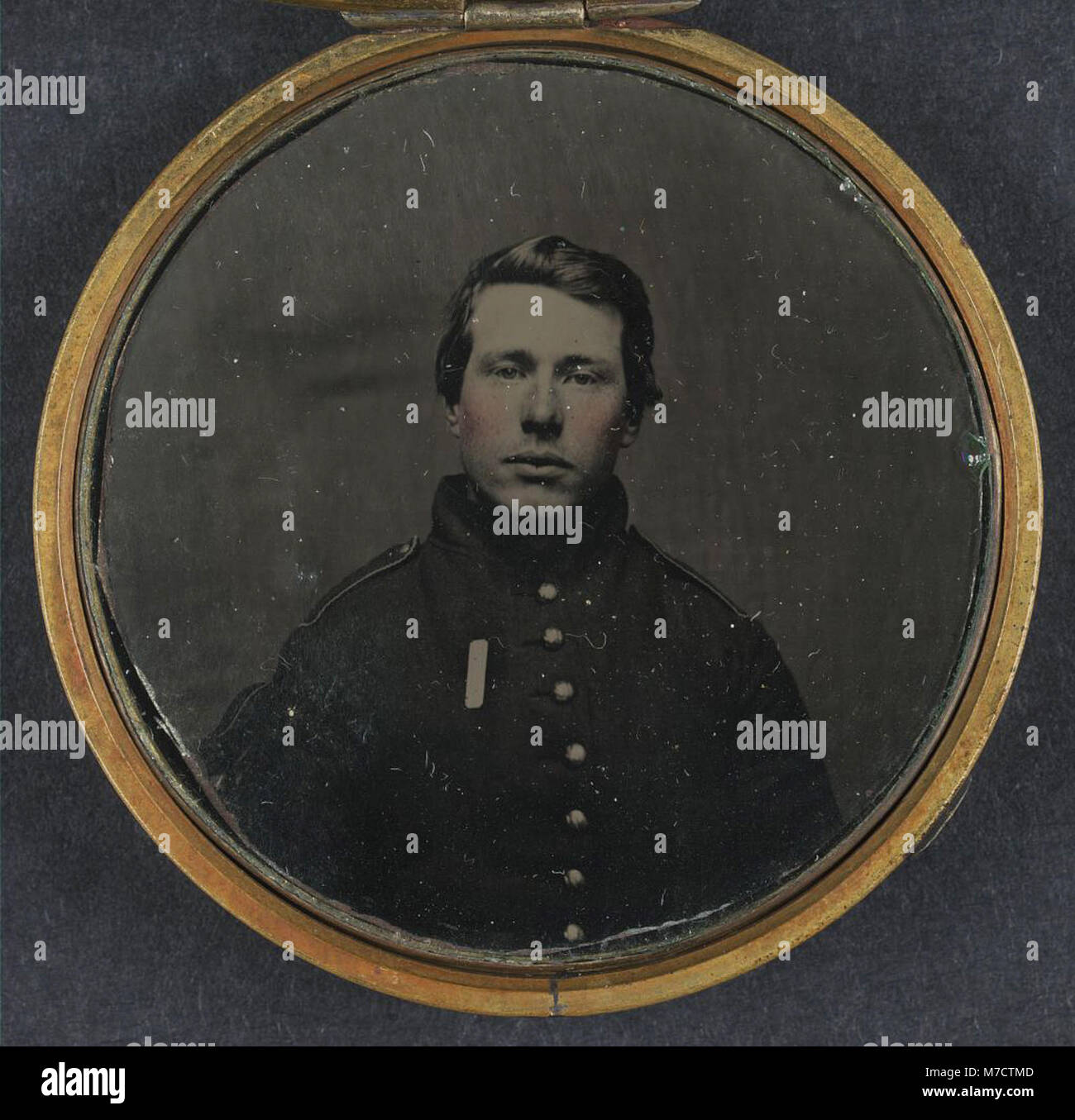 This image features an unidentified soldier wearing a Union uniform ...