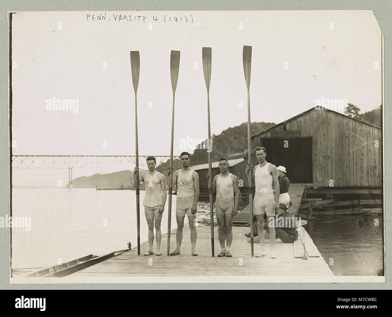 This photograph from 1913 shows the Pennsylvania varsity 4, a rowing ...