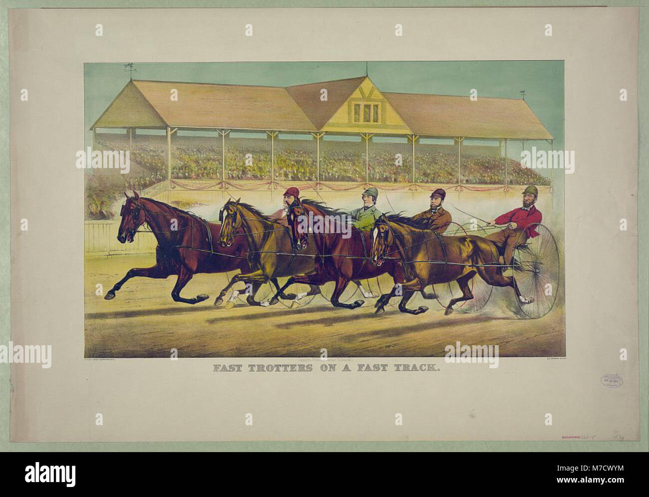 A scene featuring fast trotters racing on a fast track, capturing the ...
