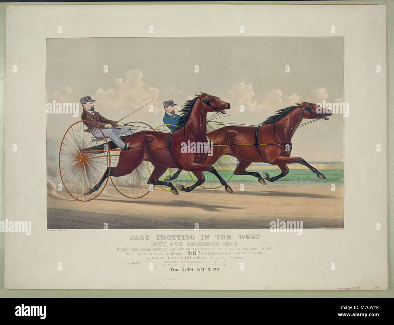 A historical image depicting the famous trotting horses, Lucy and ...
