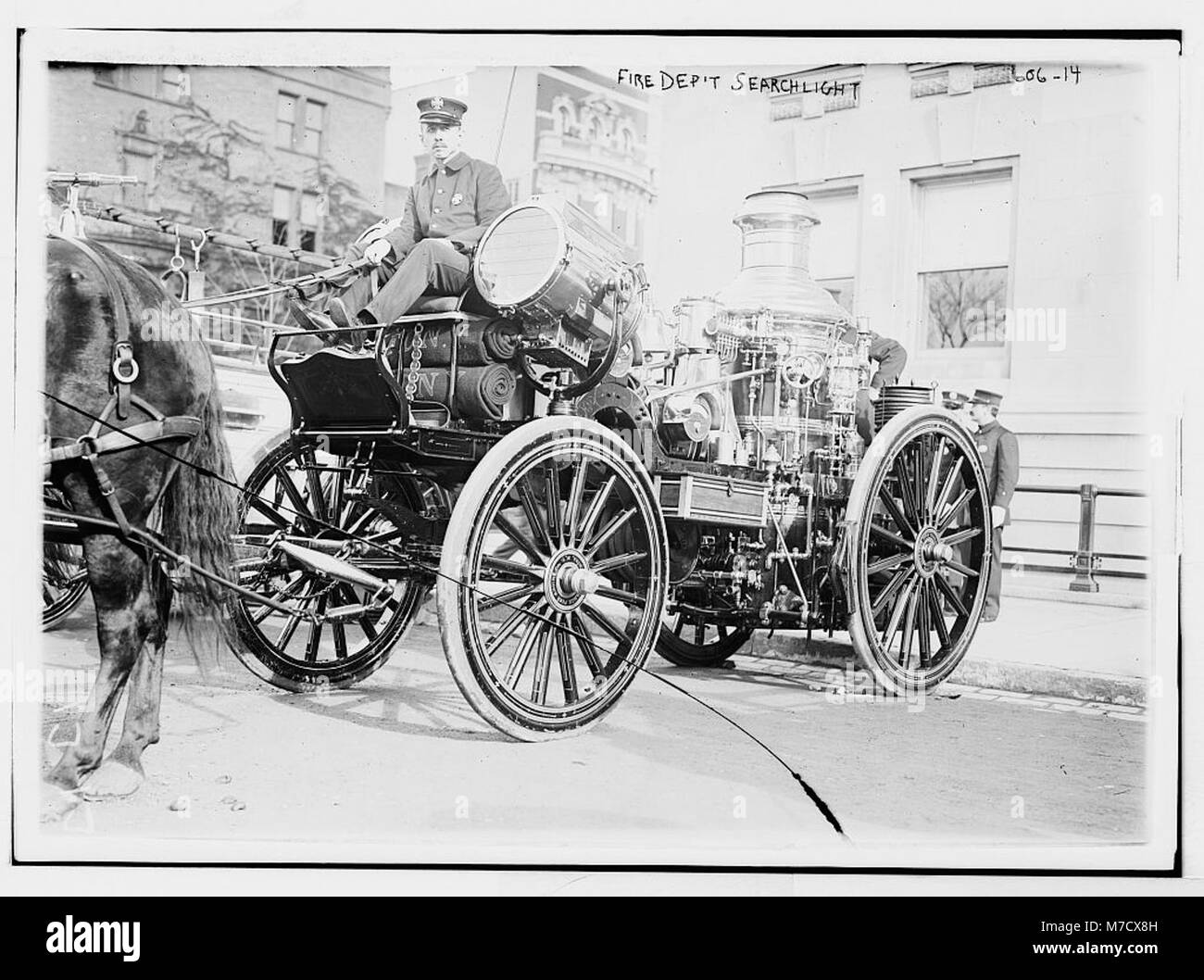 A searchlight in action, operated by the Fire Department in New York ...