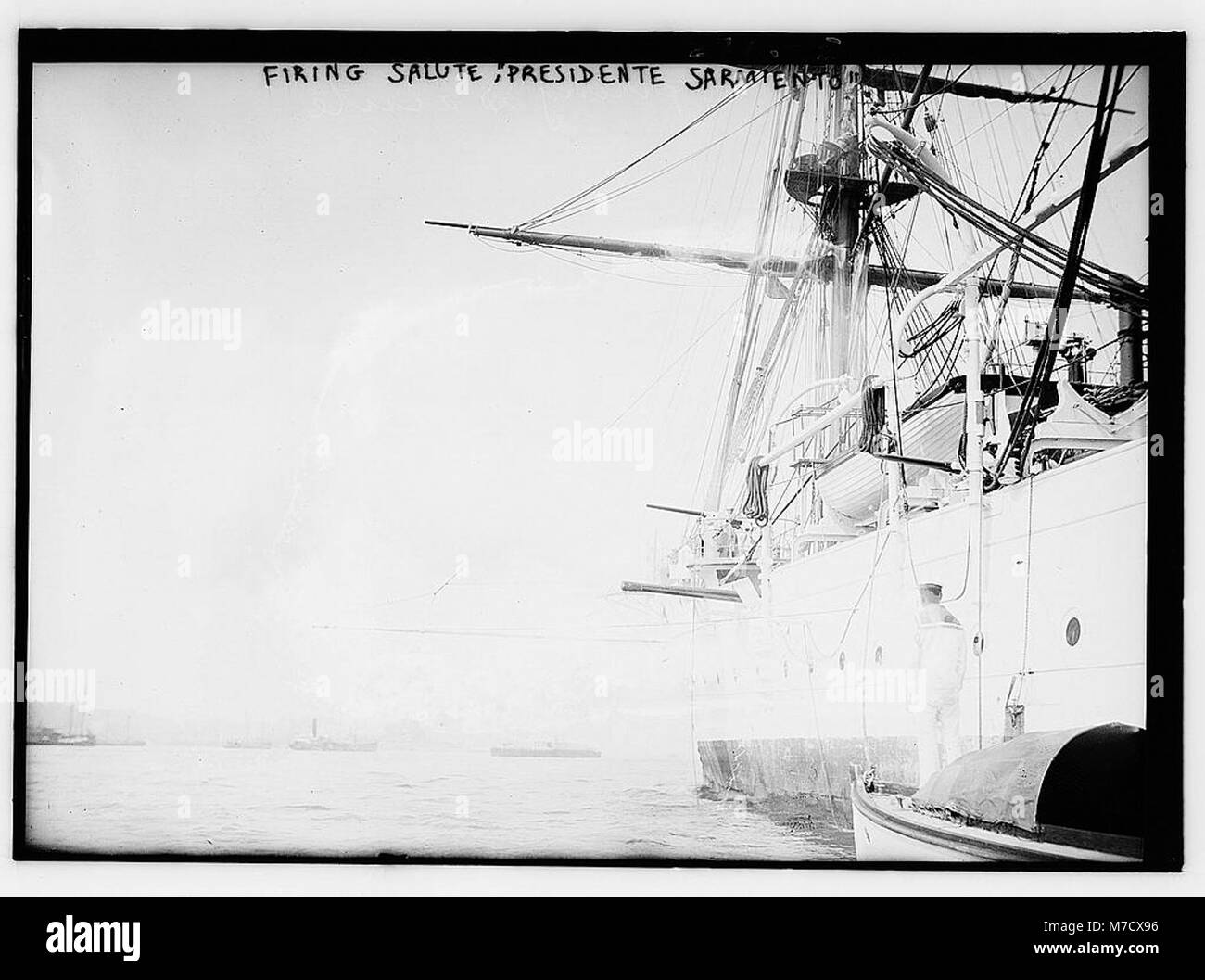 This photograph depicts a firing salute in honor of Presidente ...