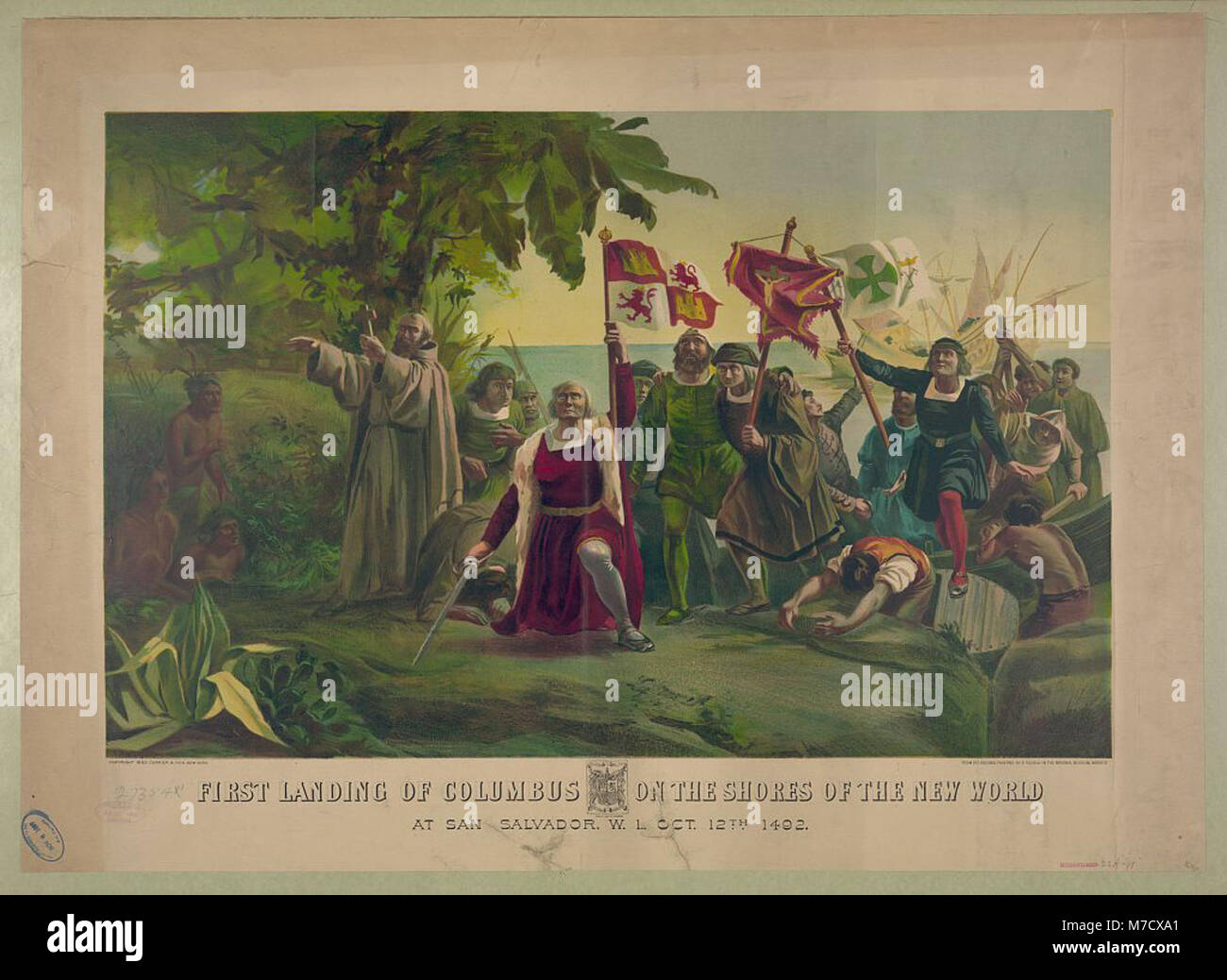 Image depicting Christopher Columbus' first landing on the shores of ...