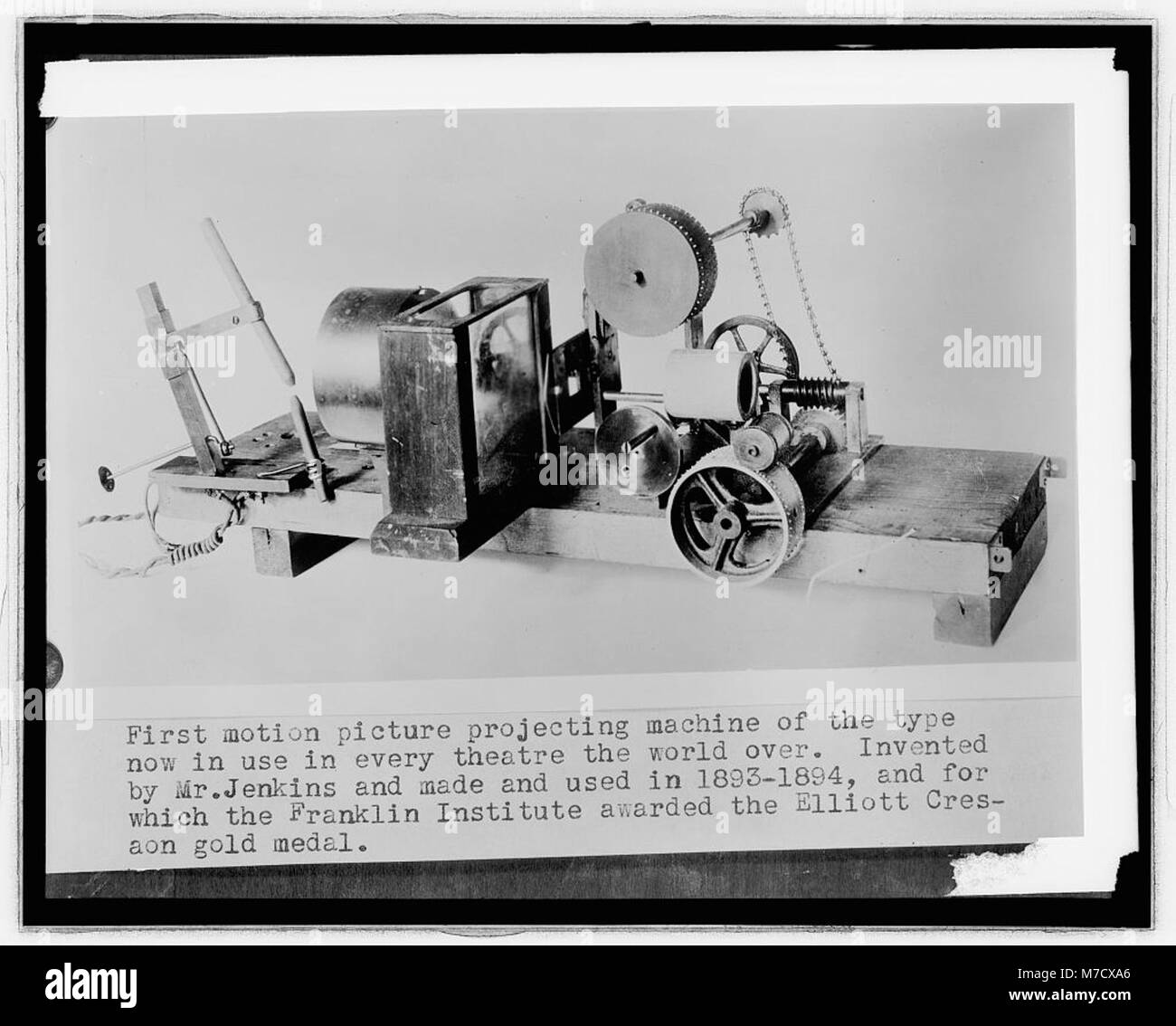 A photograph of the first motion picture projecting machine, a ...