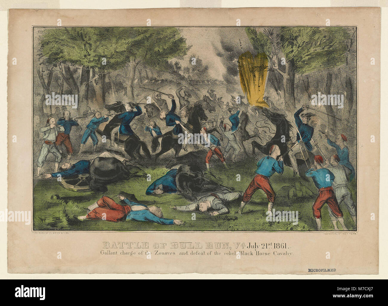 This photograph depicts a moment from the Battle of Bull Run, fought on ...