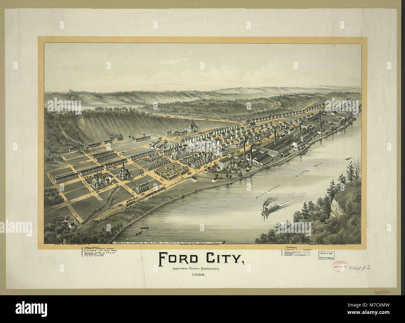 A historic photograph of Ford City in Armstrong County, Pennsylvania ...