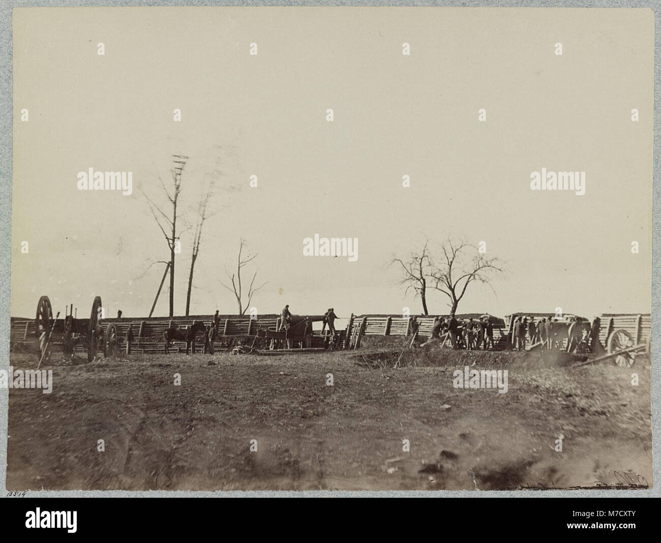 A historical photograph of Fort Brady located on the James River ...