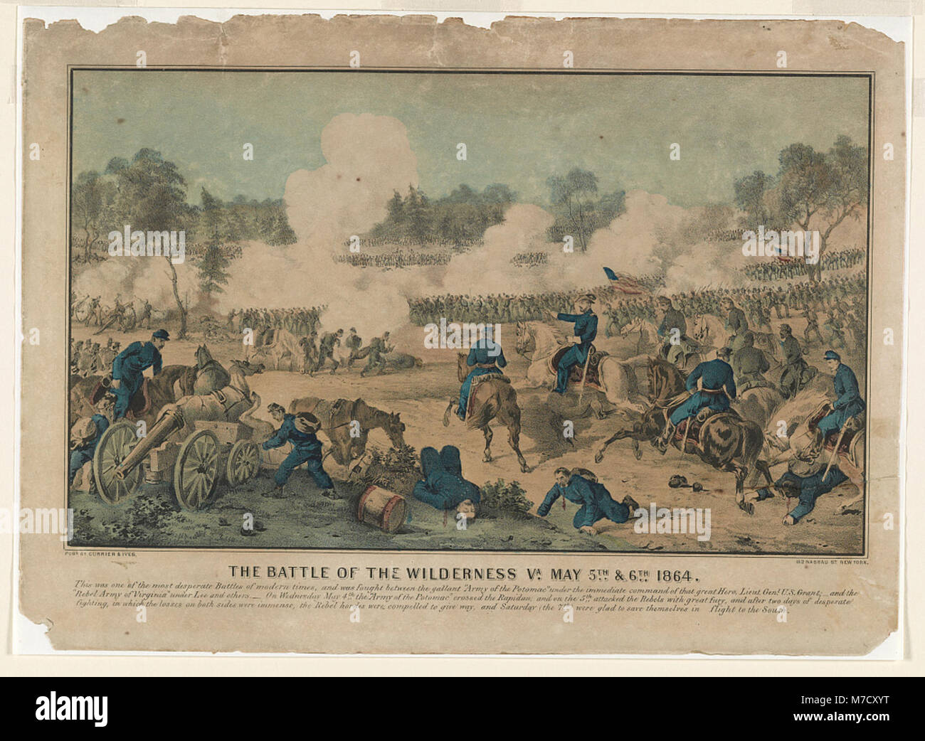 A historical depiction of the Battle of the Wilderness, fought in ...